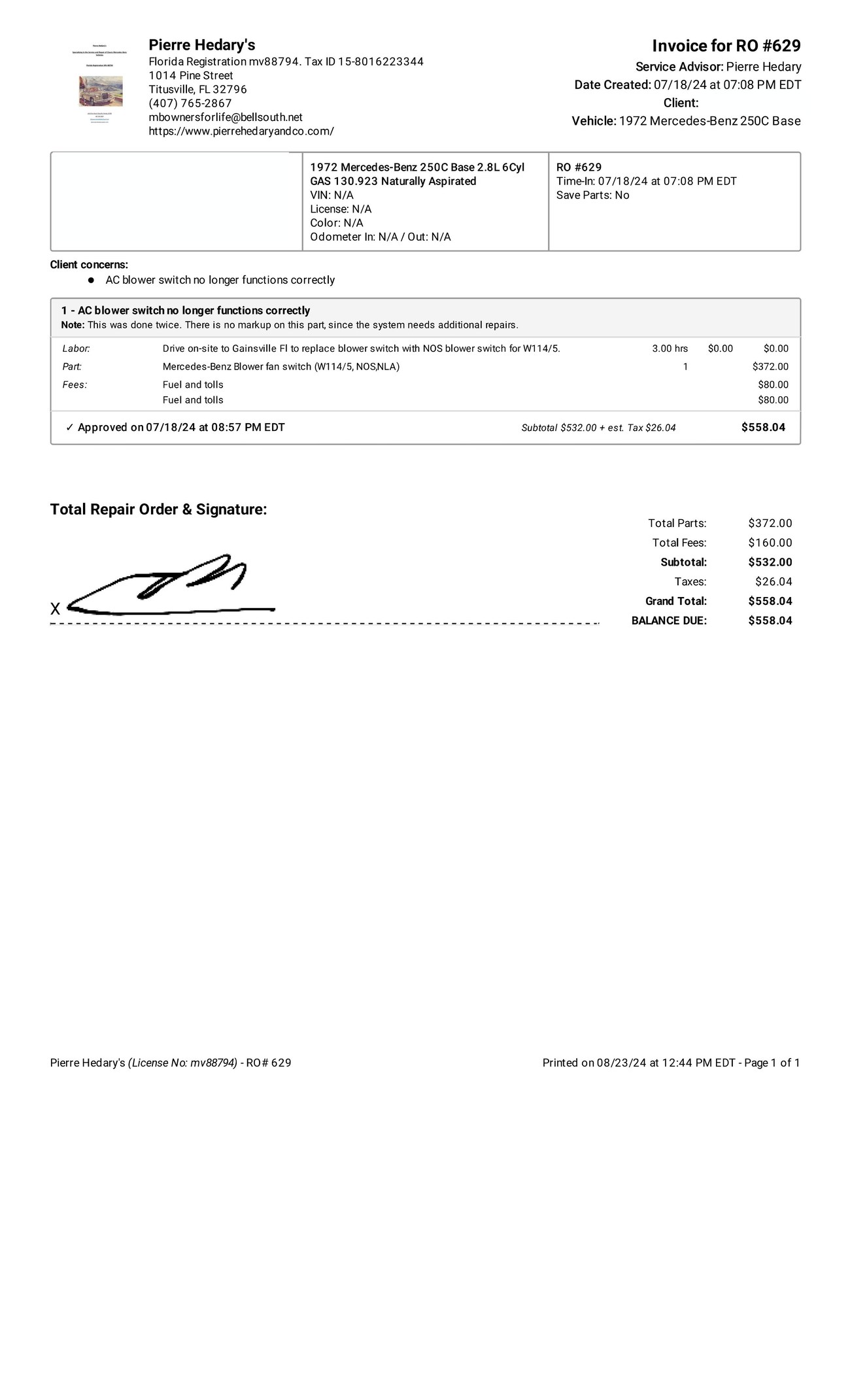 1972 Mercedes-Benz 250C For Sale | The MB Market