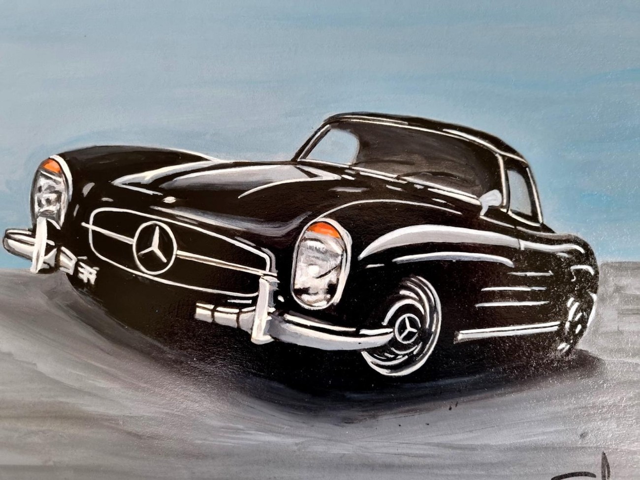 Acrylic Painting of Mercedes-Benz 300SL Roadster by Shomi For Sale ...