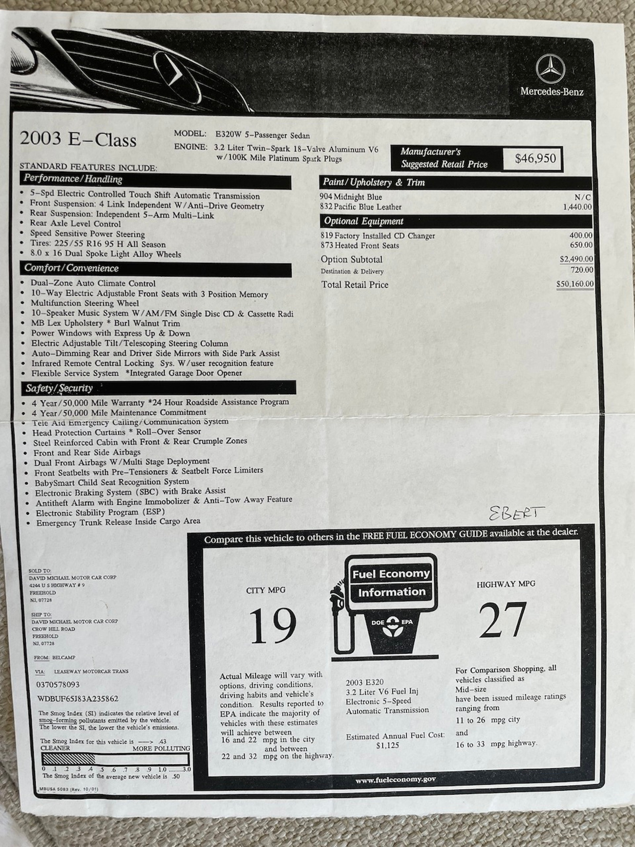 NO RESERVE: Blue over Blue 2003 Mercedes-Benz E320 w/35k Miles For Sale ...