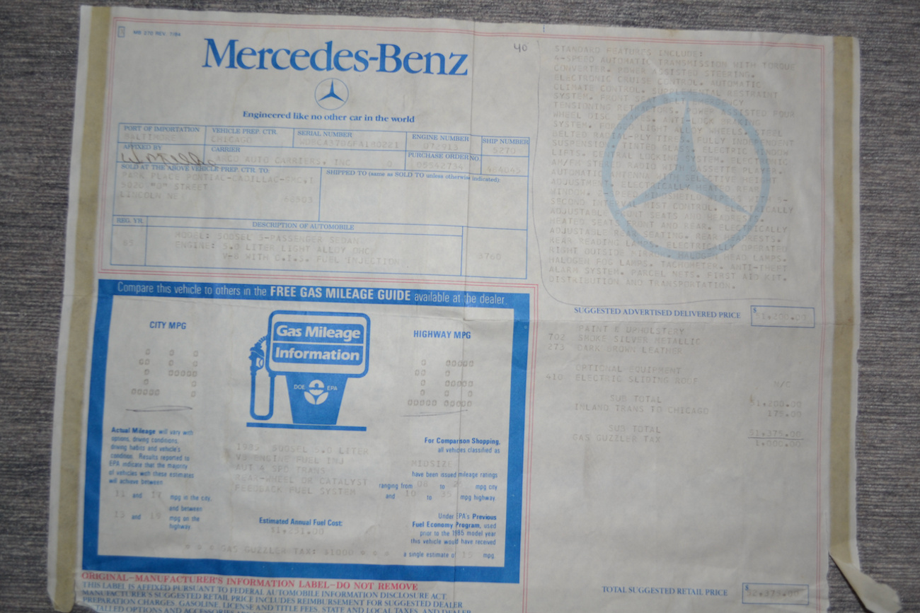 1985 Mercedes-Benz 500SEL w/44k Miles For Sale | The MB Market