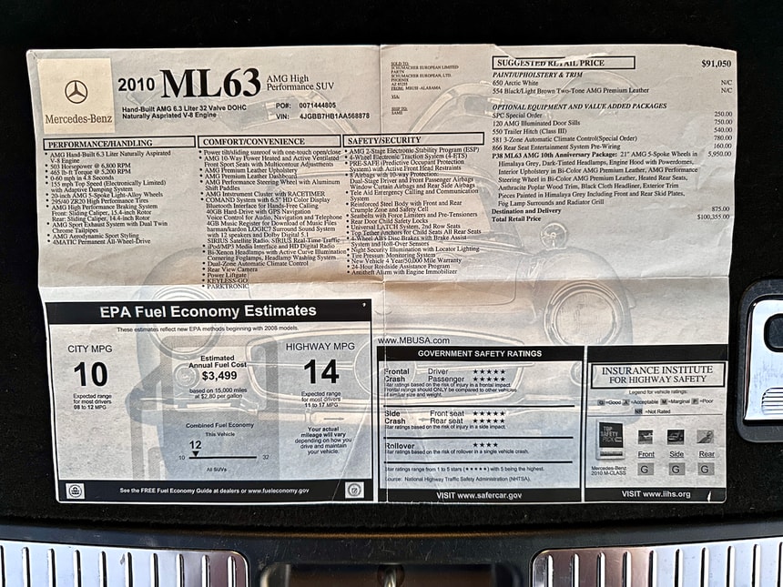 2010 Mercedes-Benz ML63 AMG 10th Anniversary Edition For Sale | The MB ...