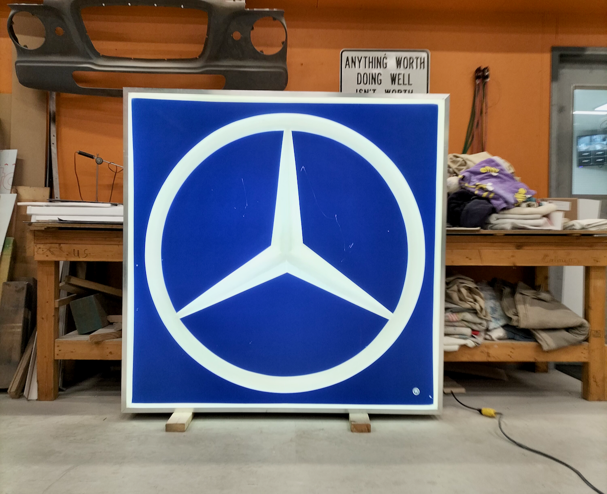 5' x 5' Illuminated 80's Mercedes-Benz Dealer Sign For Sale | The MB Market